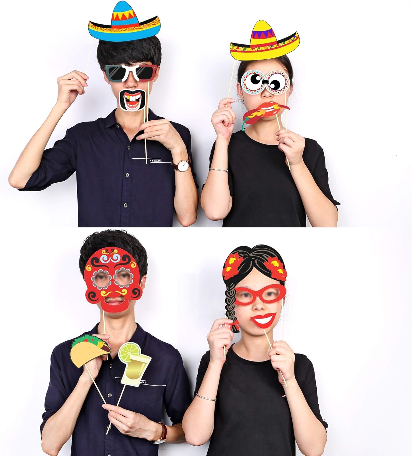 HOWAF Mexican Fiesta Photo Booth Props Kit, Funny Mexican Carnival ...
