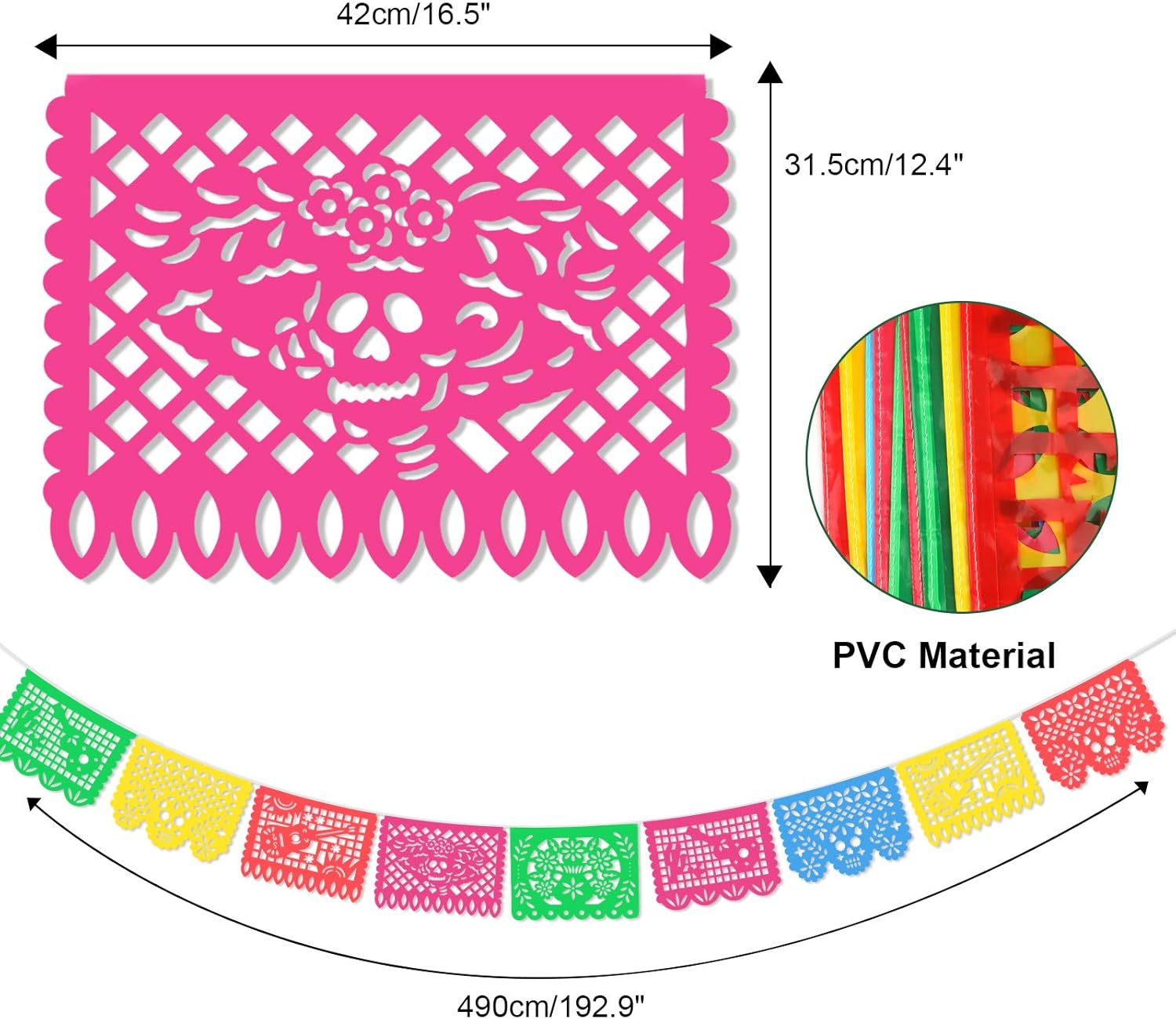 HOWAF 2 Pcs Plastic Papel Picado Mexican Fiesta Banners Day of the Dead ...