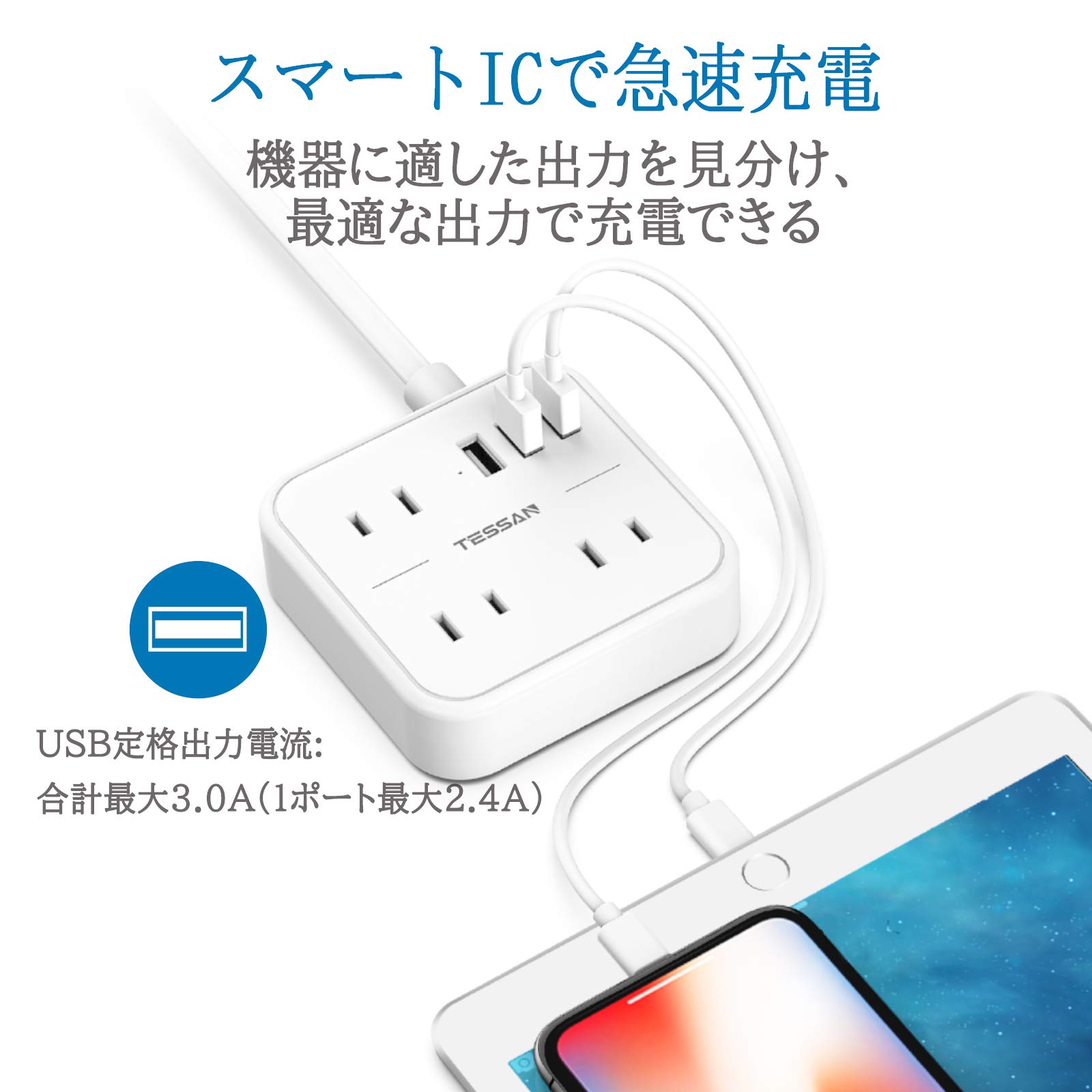 Mua TESSAN Extension Cord, USB Outlet, Power Strip Included, USB ...