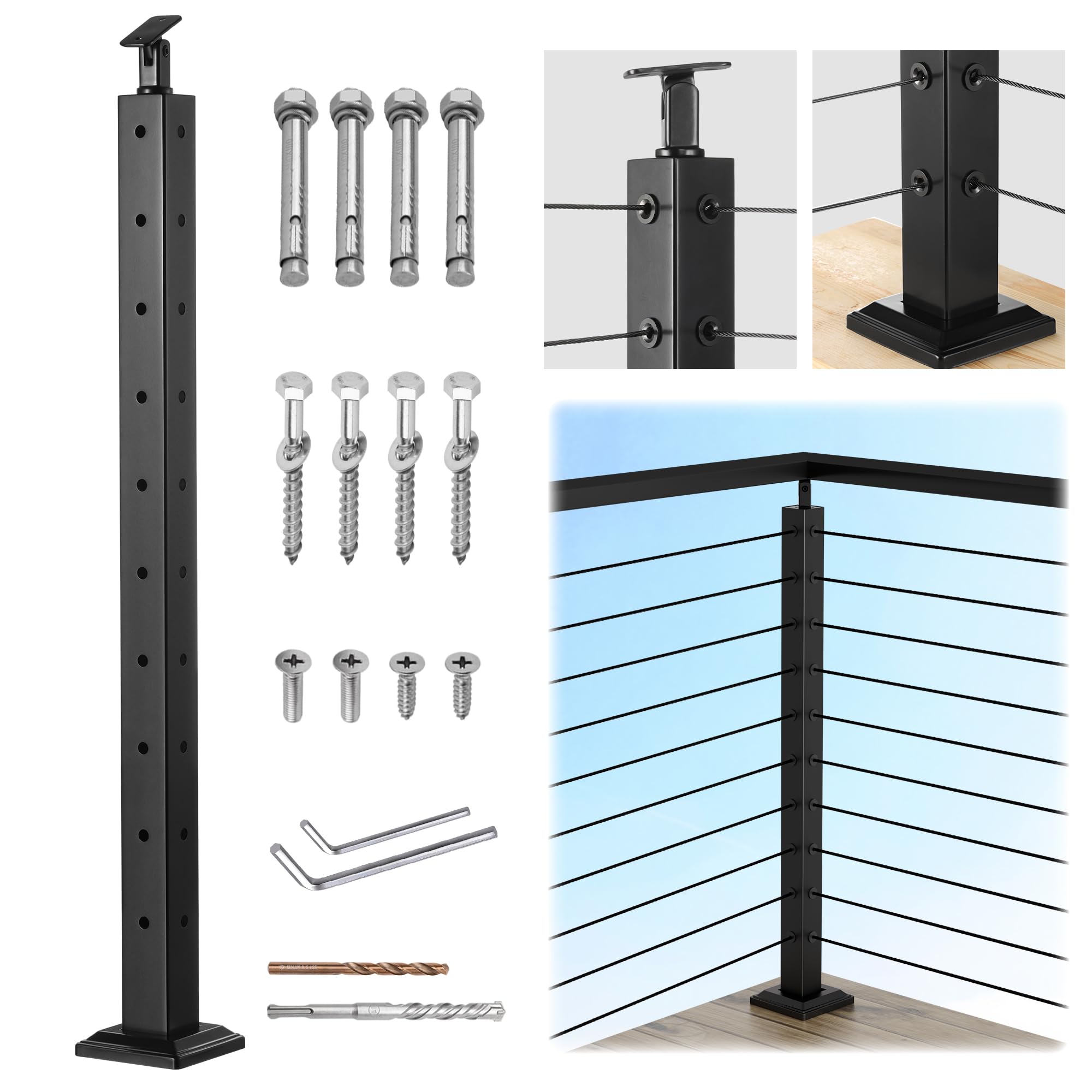 Fulifix Corner Cable Railing Post 36" (Post 35"x2"x2"), L-Shaped Pre ...