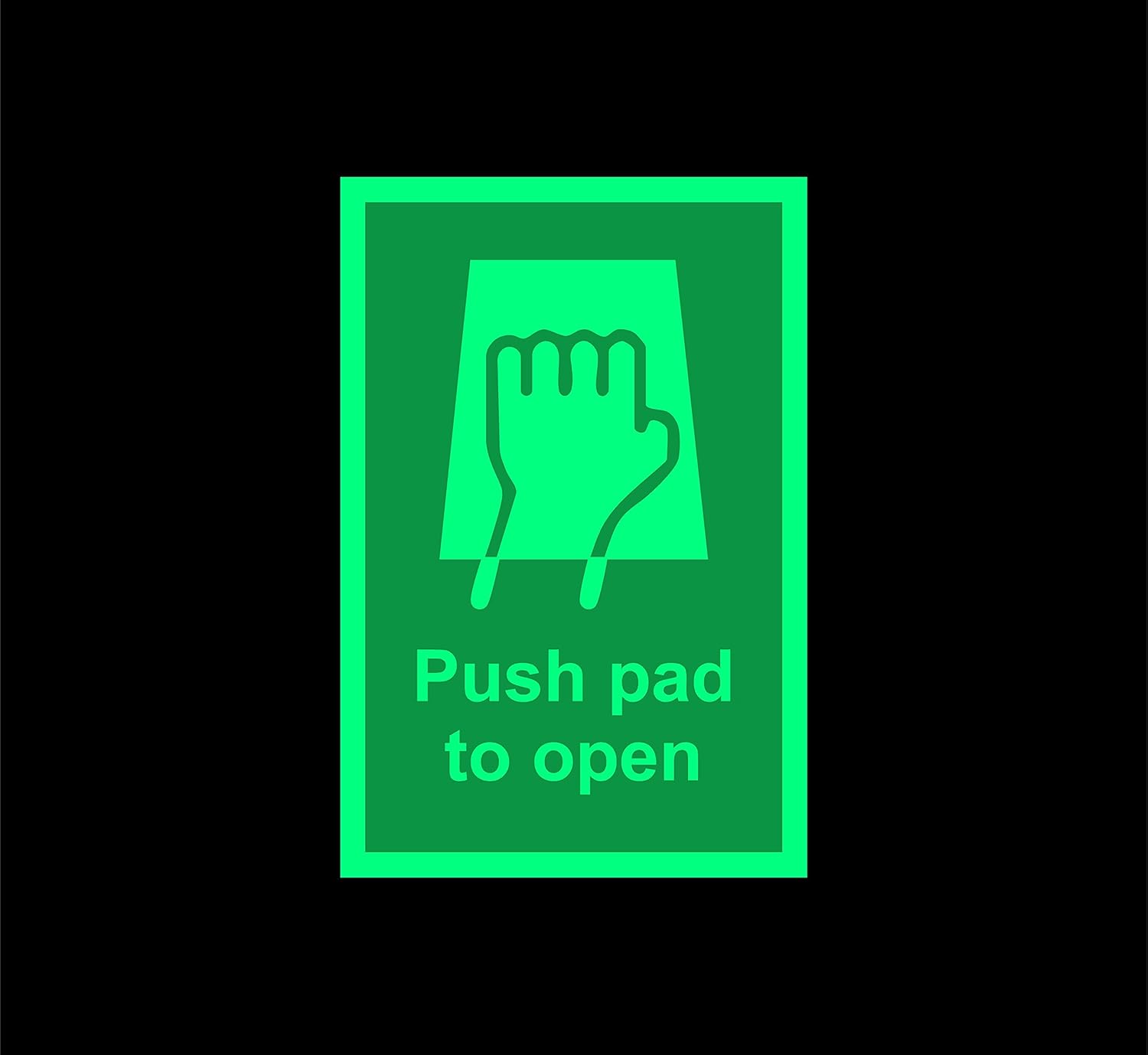 Push pad to open safety sign - 150mm x 100mm 1.2mm Photoluminescent ...