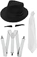 GANGSTER FANCY DRESS ACCESSORY SET WHITE TIE + WHITE BRACES + 3X SPIV ...