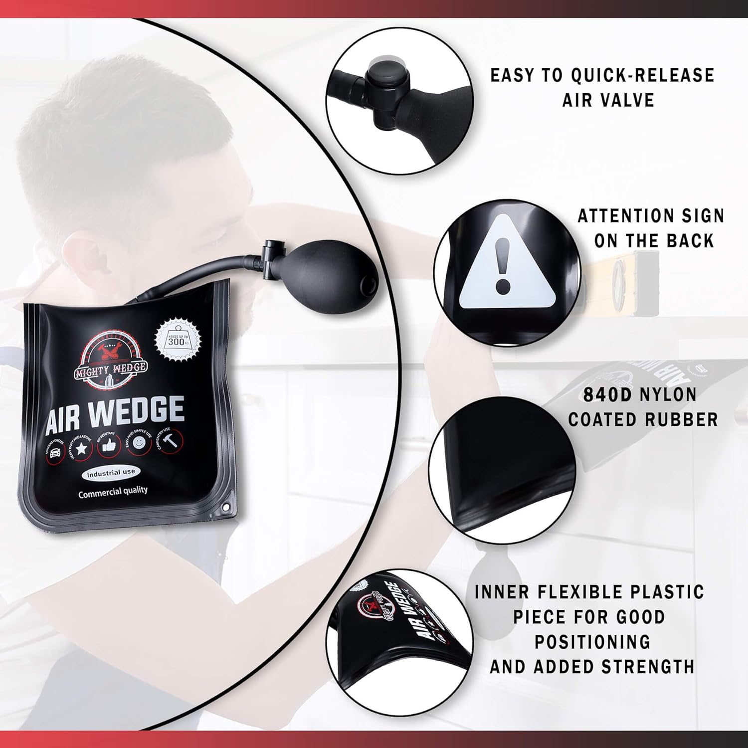 MIGHTYWEDGE Air Pump Wedge 5 Piece Kit – Inflatable Lifter Tool Each ...