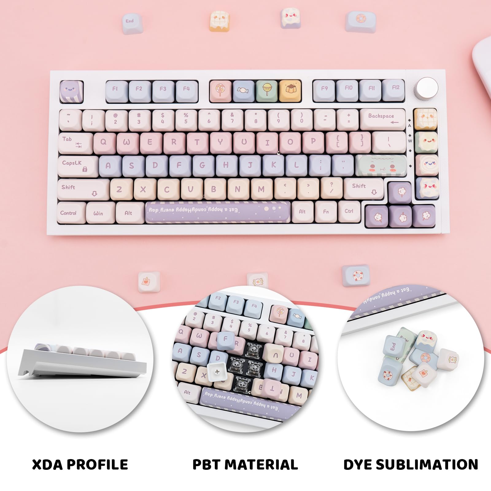 Mua Candy Color PBT Keycaps Set XOA Profile Cute Round Keycaps 138 Keys ...