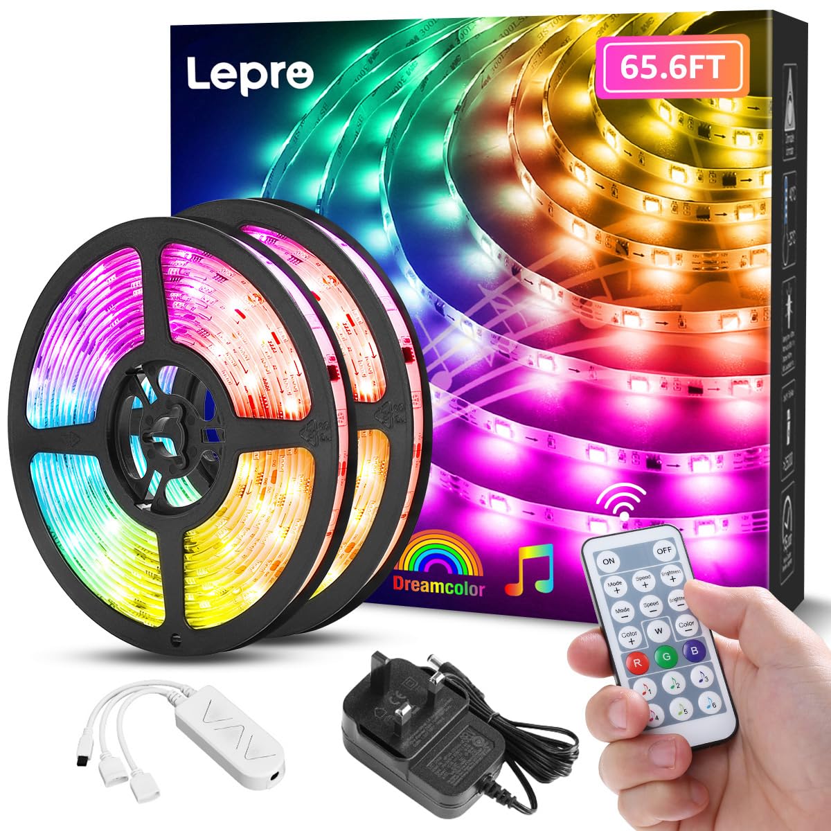 Lepro LED Strip Lights, 65.6ft Music Sync MagicColor Dreamcolor Light ...