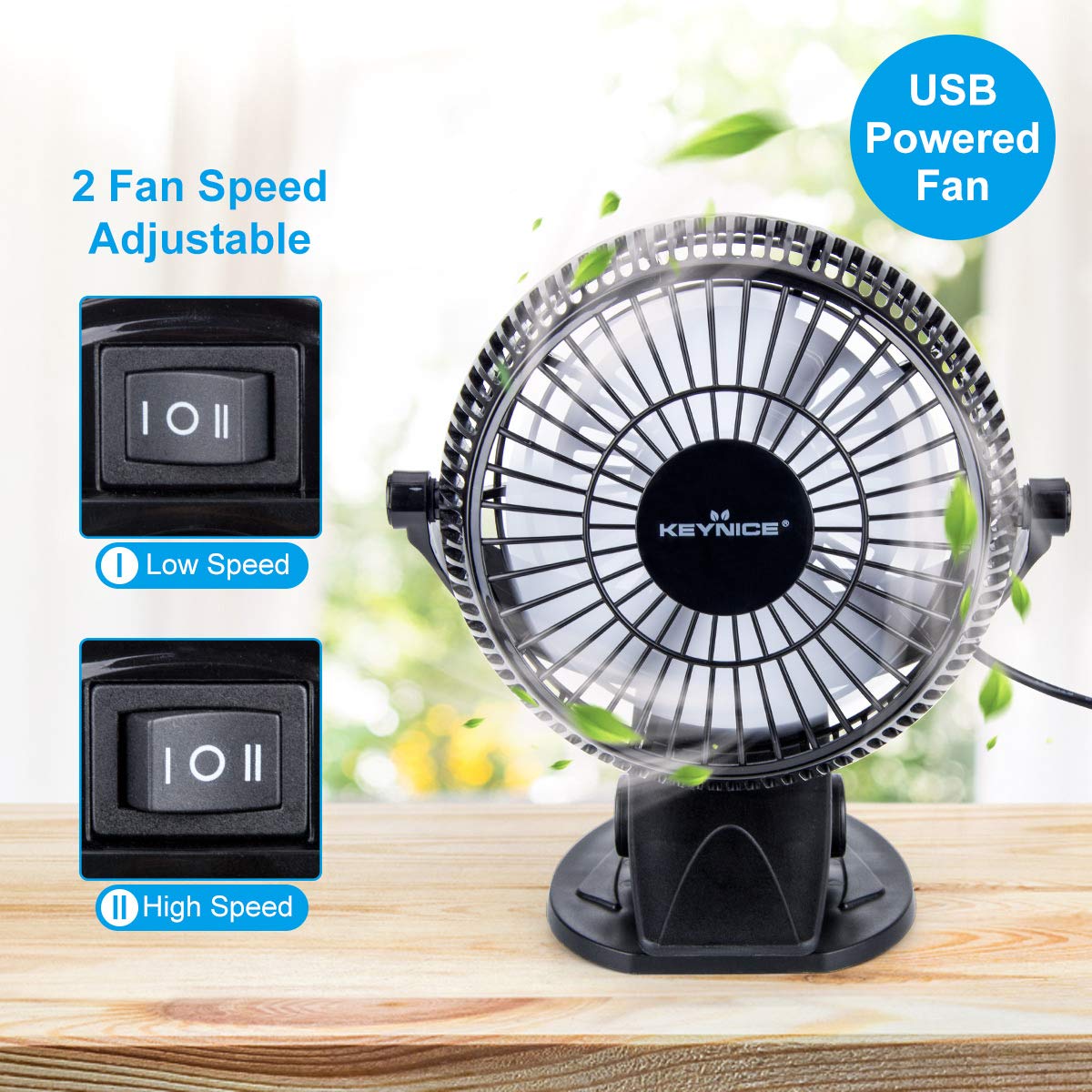 Mua KEYNICE USB Desk Fan, 4 Inch Clip on Fan, 2 Speed USB Fan, 360 ...