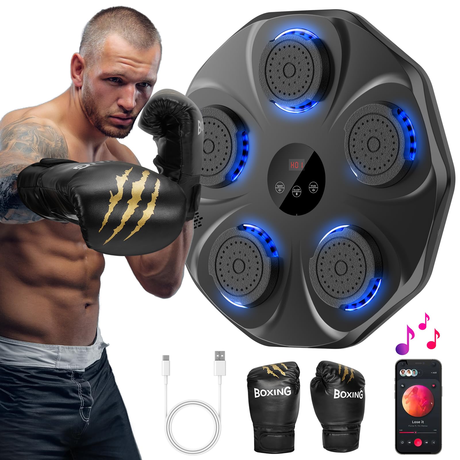 TGLLM Music Boxing Machine with Boxing Gloves, Wall Mounted Smart ...