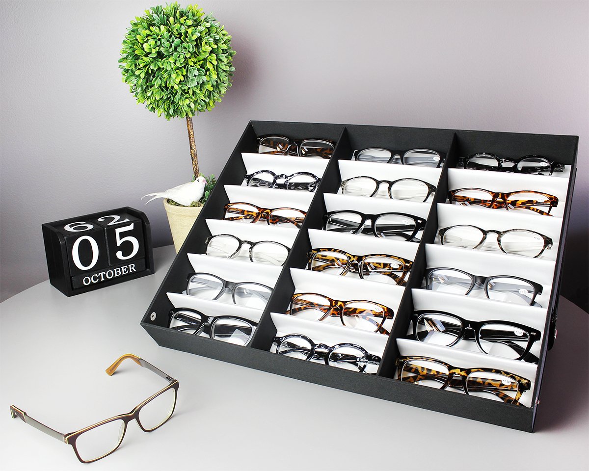 Juvale Sunglass Case and Storage - 18 Slot Sunglass Box for Eyeglasses ...