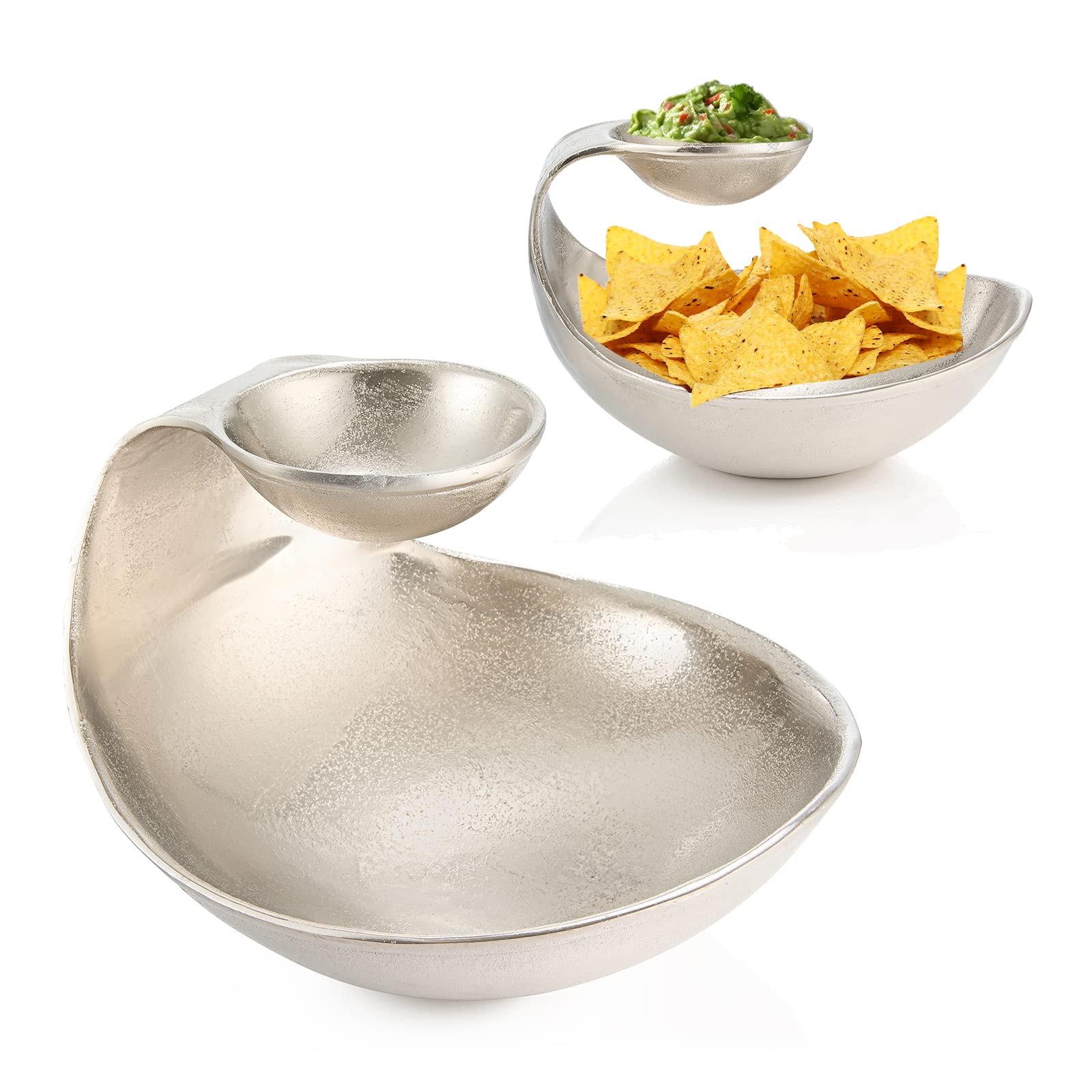 GUTE Chip and Dip Serving Bowl Silver Brass Tiered Snack, Candy & Salad ...