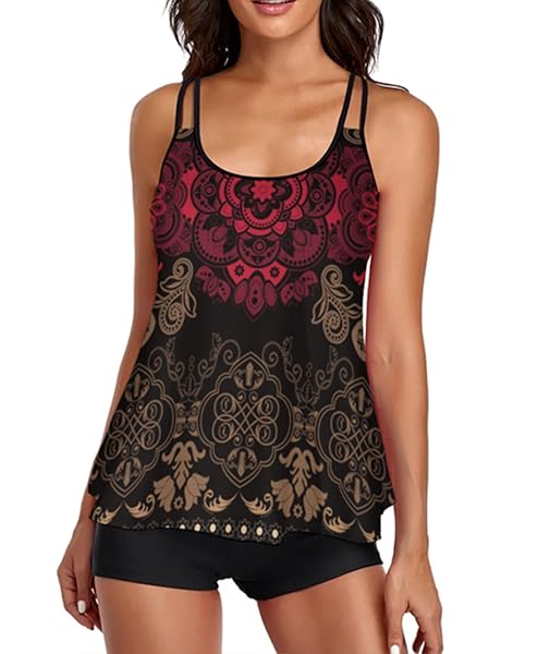 Urchics Women Tankini Swimsuit Flowy Swimdress Swimwear Two Piece ...