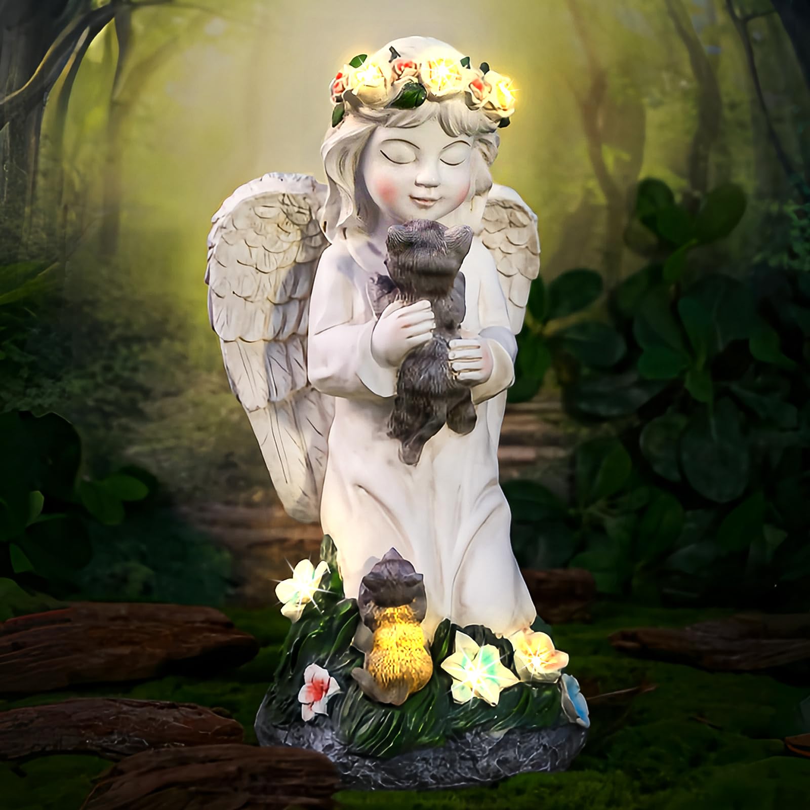 Angel Gifts for Women, Solor Statue for Garden, Angel and Cat Figurine ...