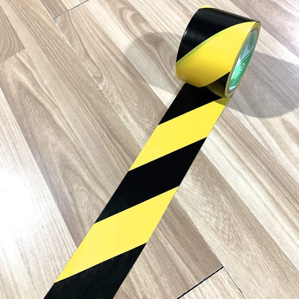 LOMHOK Safety Tape Black/Yellow Hazard Warning Tape 70mm x 20m – PVC Adhesive Marking Barrier ...