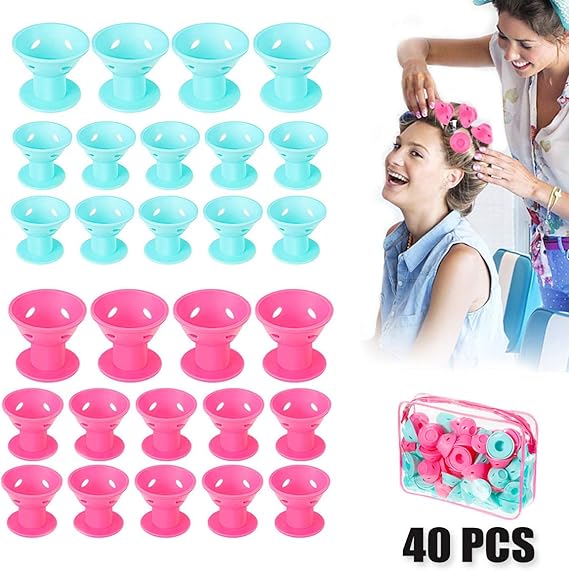 40 Pcs Silicone Hair Curlers Set,Magic Hair Rollers No Heat Hair ...