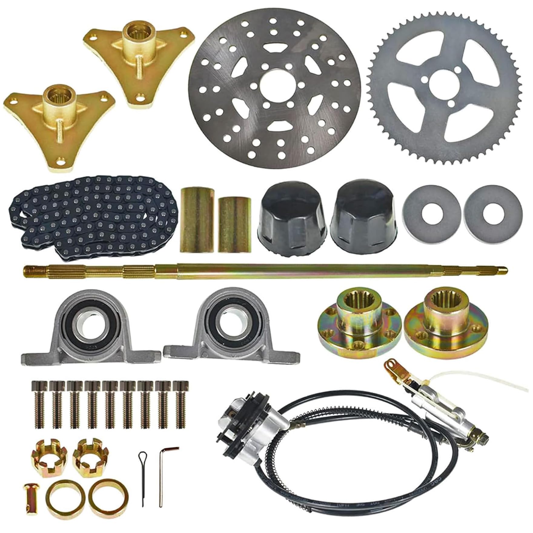 29" Go Kart Rear Axle Kit with Brake Assembly Chain Sprocket T8F 58T ...