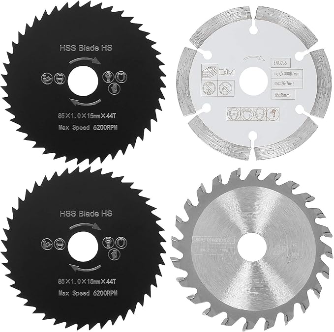 3-3/8 Inch (85 MM) Circular Saw Blade Set, 4 Packs TCT/HSS/Diamond Saw ...