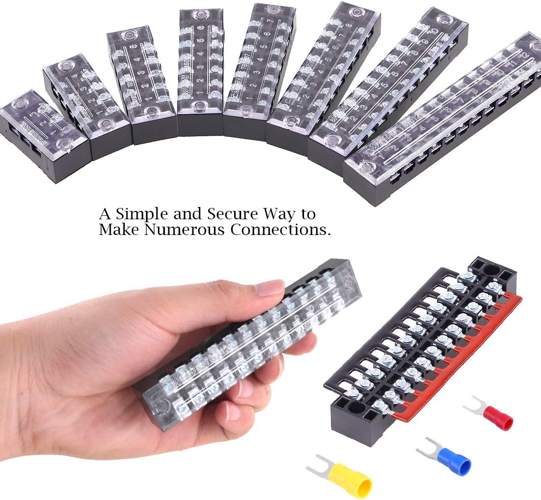 20 Position Screw Barrier Strip Terminal Block w/ Cover & Mounting Rail ...