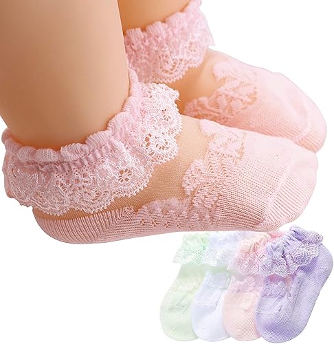 IccoJia Infant Toddler Ruffle Socks Baby Girl Eyelet Frilly Socks ...