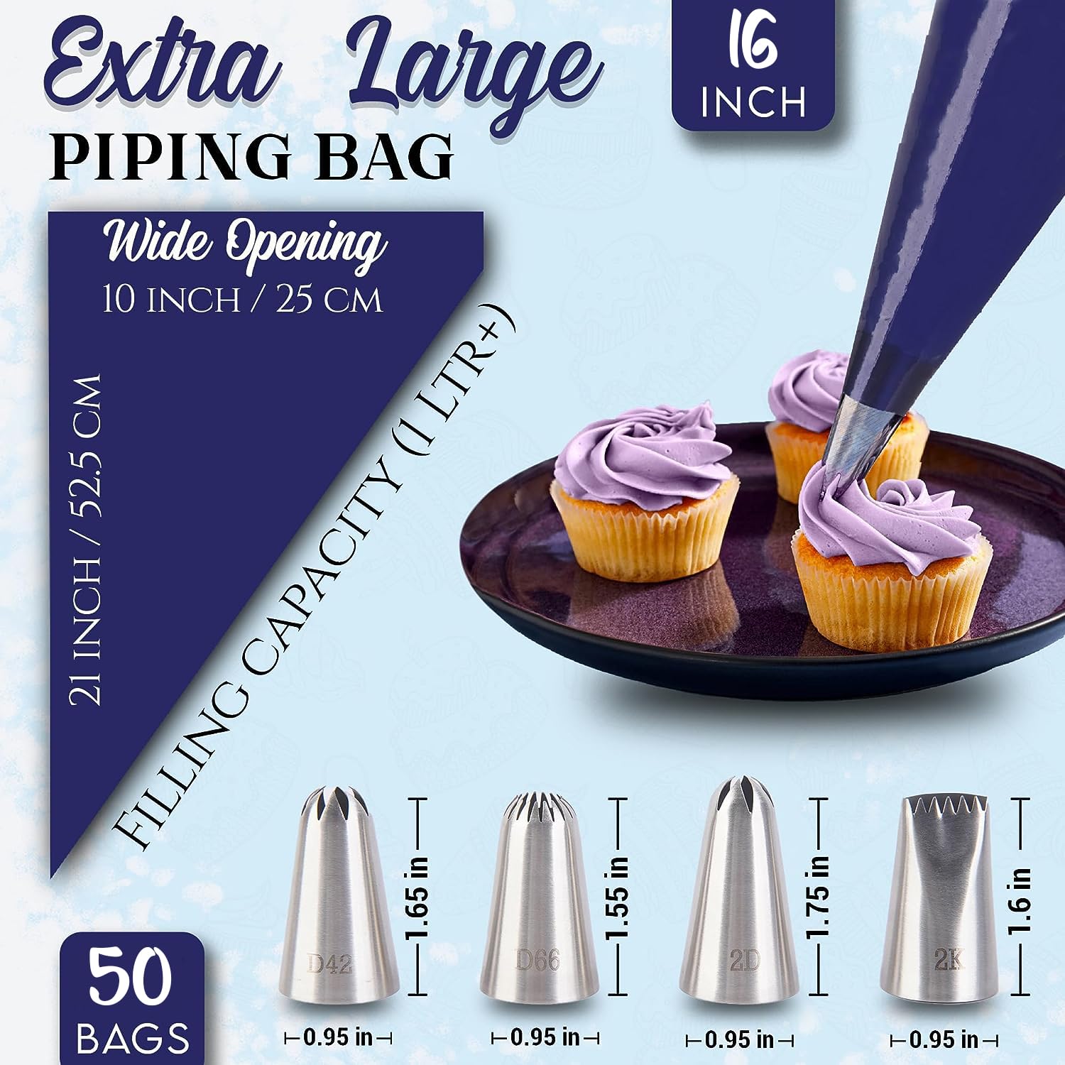 Mua 16-inch Large Disposable Piping Bags and Tips Set|50-Pcs Premium ...