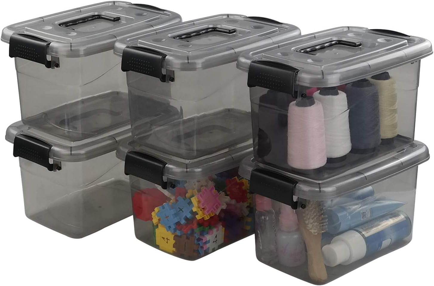 Uumitty 5 Litre Plastic Transparent Grey Storage Box with Black Handles ...