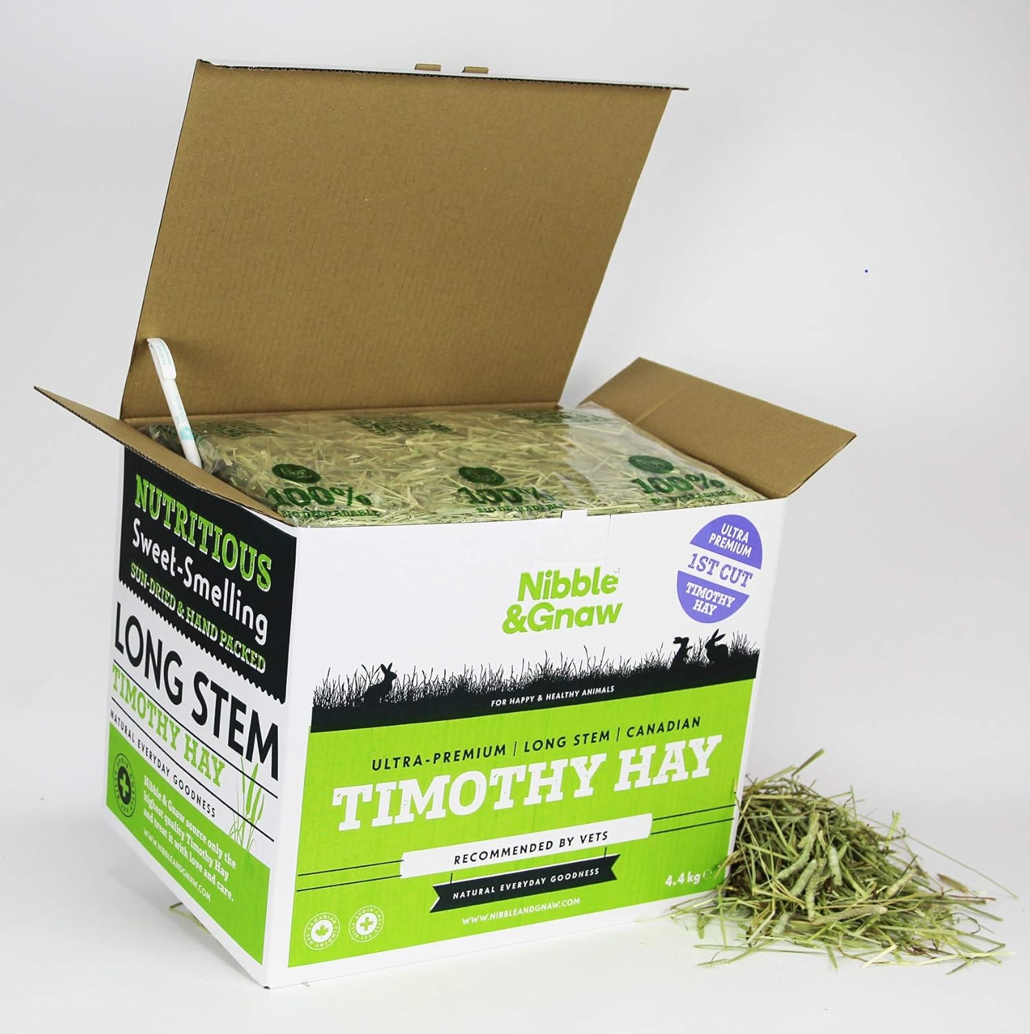Nibble&Gnaw Timothy Hay 4.2Kg | Fresh, Green, Dust-Free, Long-Stem, Sun ...