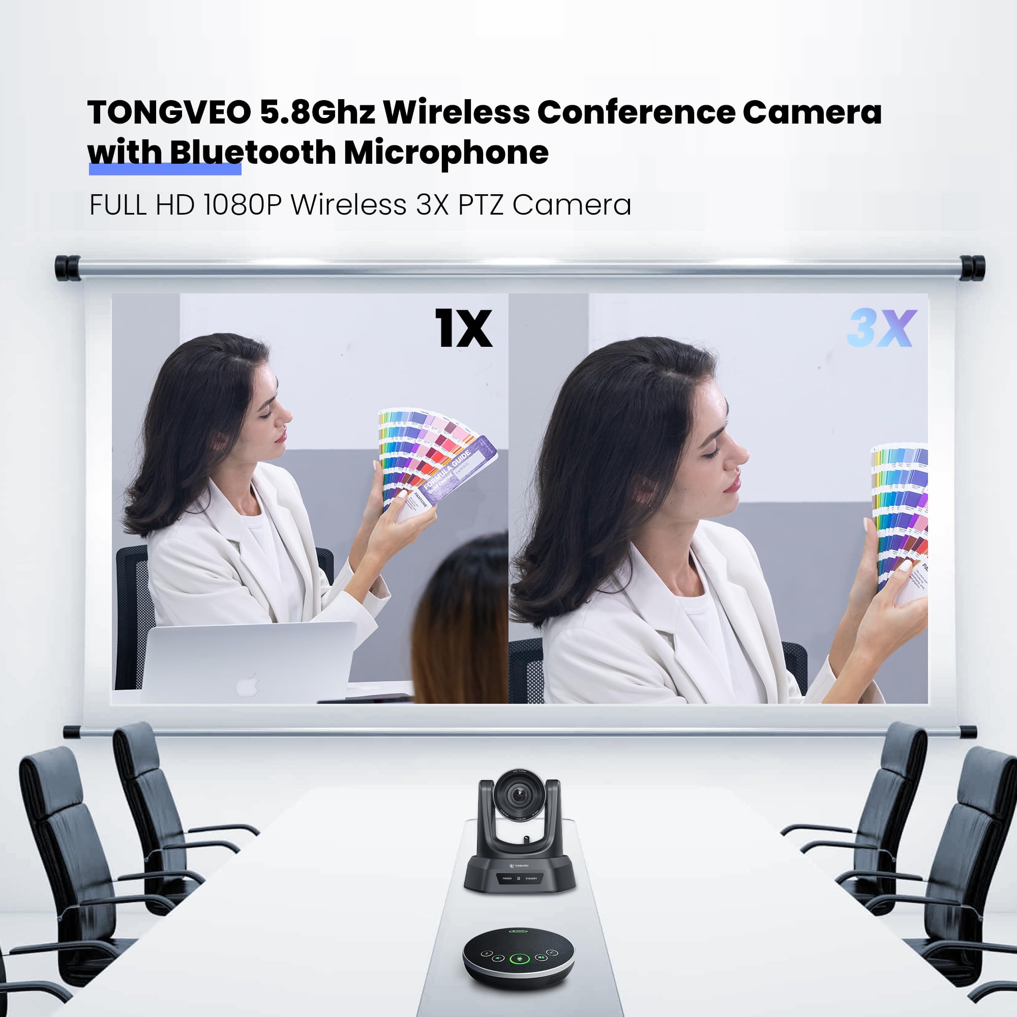 Mua 5.8GHz Wireless Conference Room Camera System | 3X 60fps PTZ Camera ...