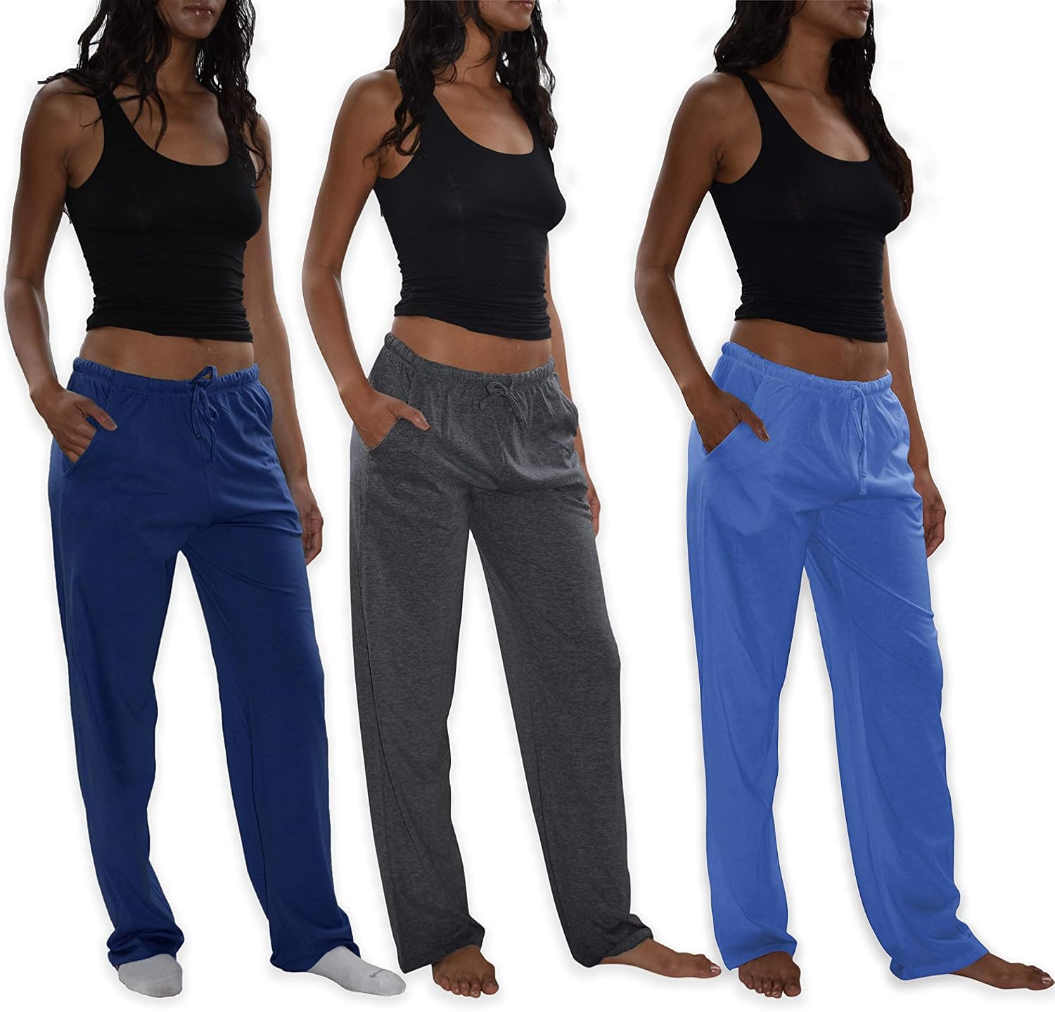 Sexy Basics Women's 3 Pack Soft Flex-Cotton Knit Pajama Pants/Lounge ...