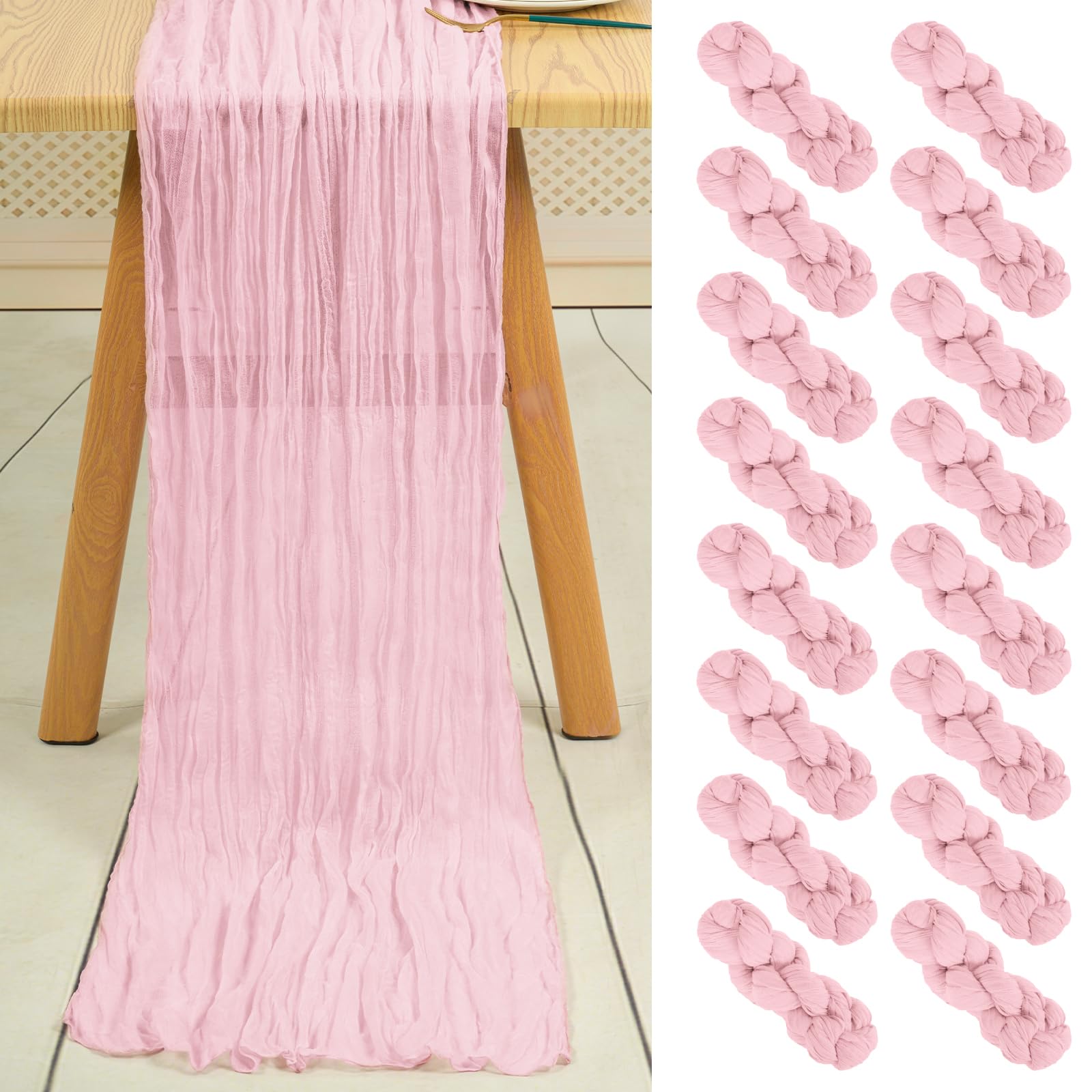 LOKUME 16 PCS Light Pink Cheesecloth Table Runner 10ft Gauze Table ...
