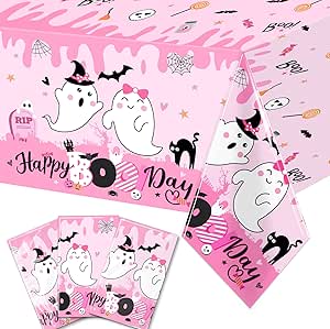 Amazon.com: 3Pack Pink Plastic Happy Boo Day Tablecloth Set Girl ...