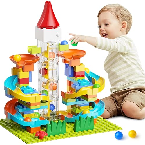 Kid Marble Run Building Blocks with Elevator Spiral Lift - STEM Toy ...