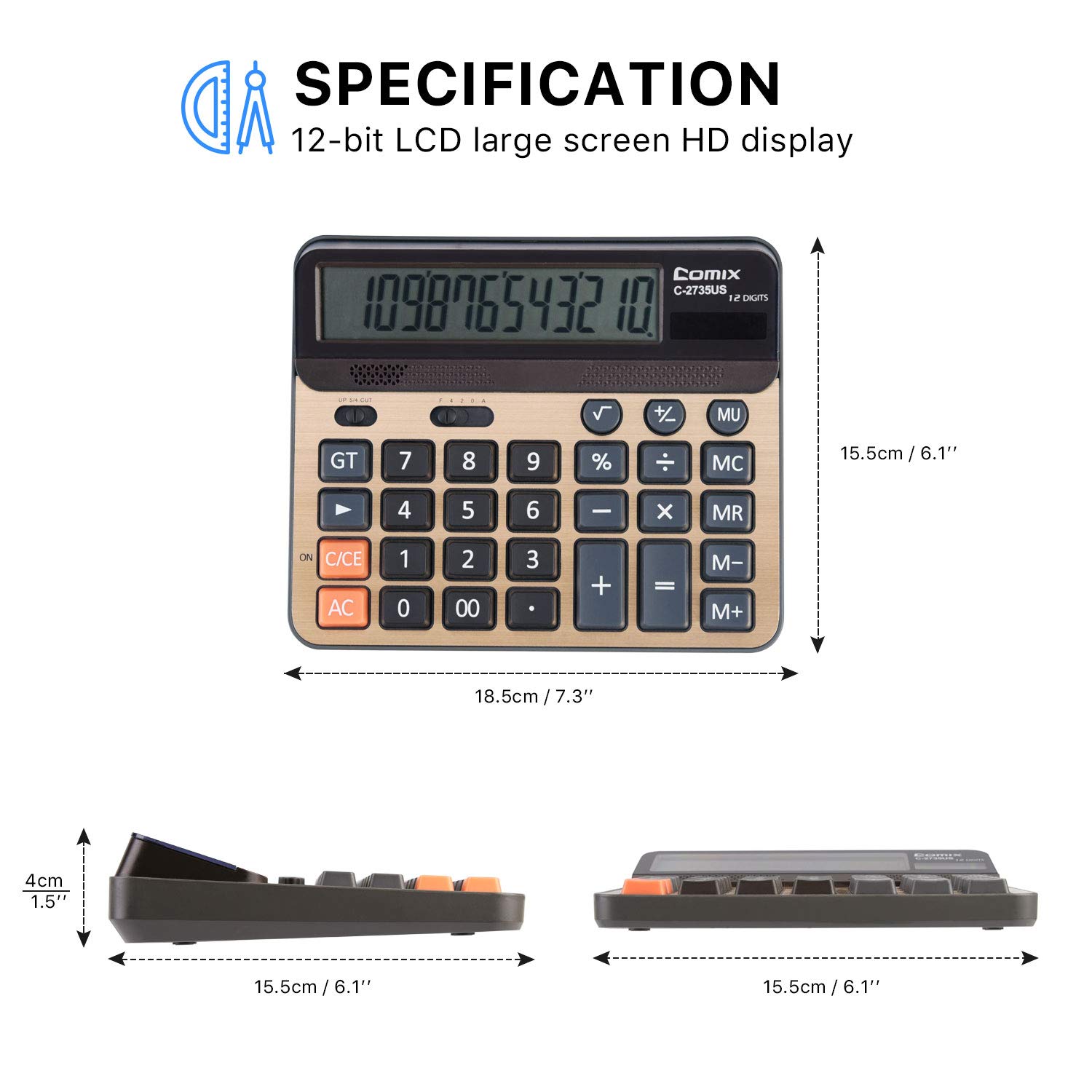 Calculator 12 Digits LCD Display Standard Function Desk Calculators with Large Computer Keys ...