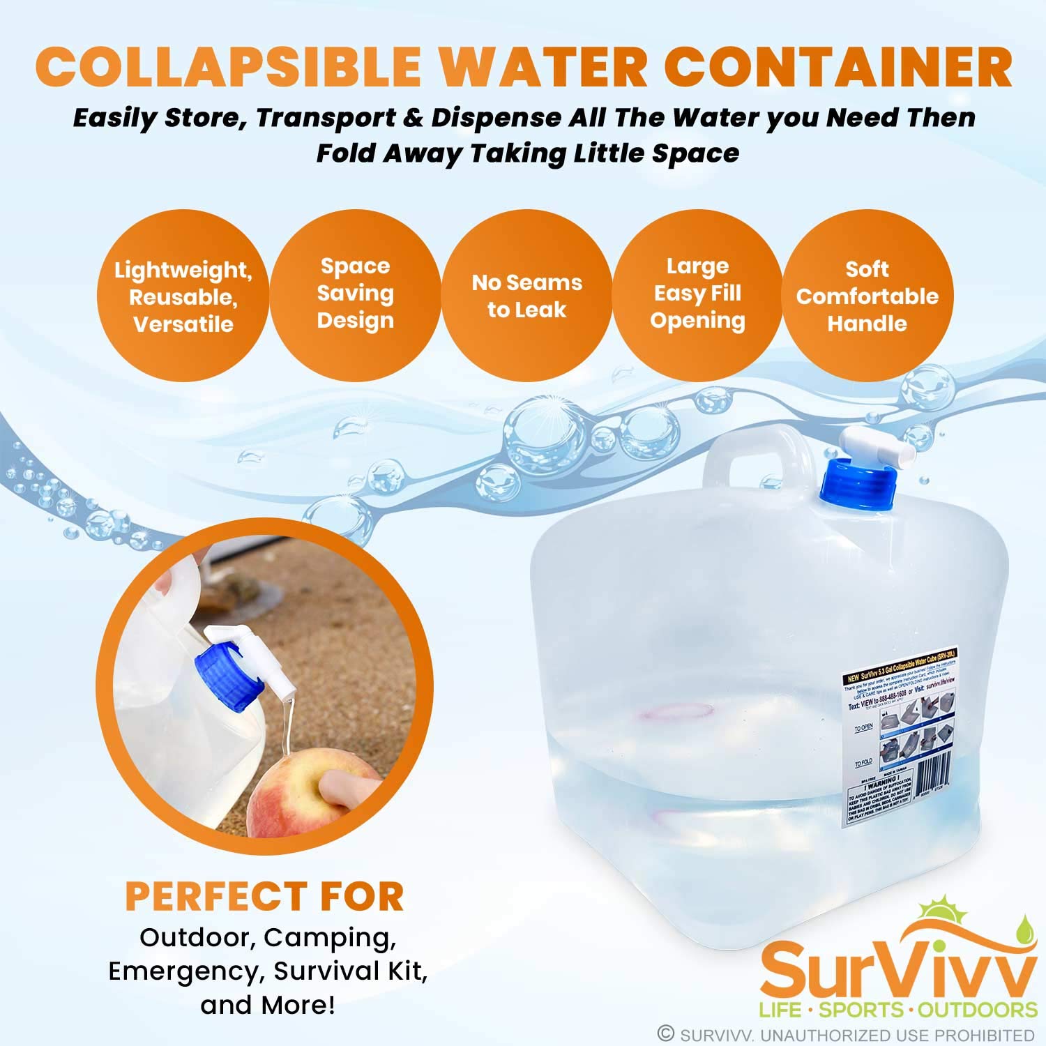 Mua SurVivv Collapsible Water Container with Spigot, BPA Free, Food ...