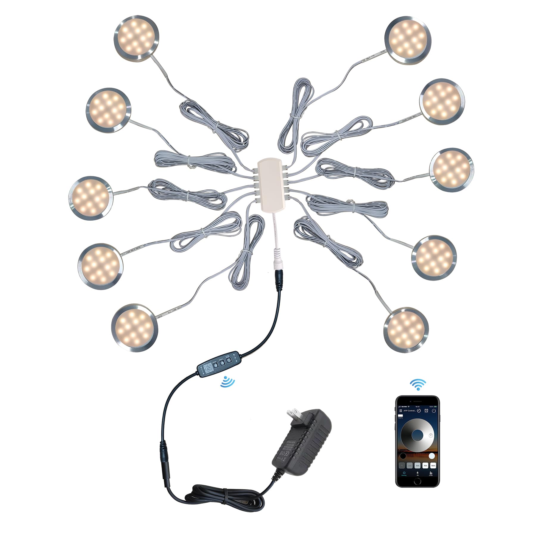CRISETEK Puck Lights 10 Packs Bluetooth APP Smart Control Dimmable Tact ...