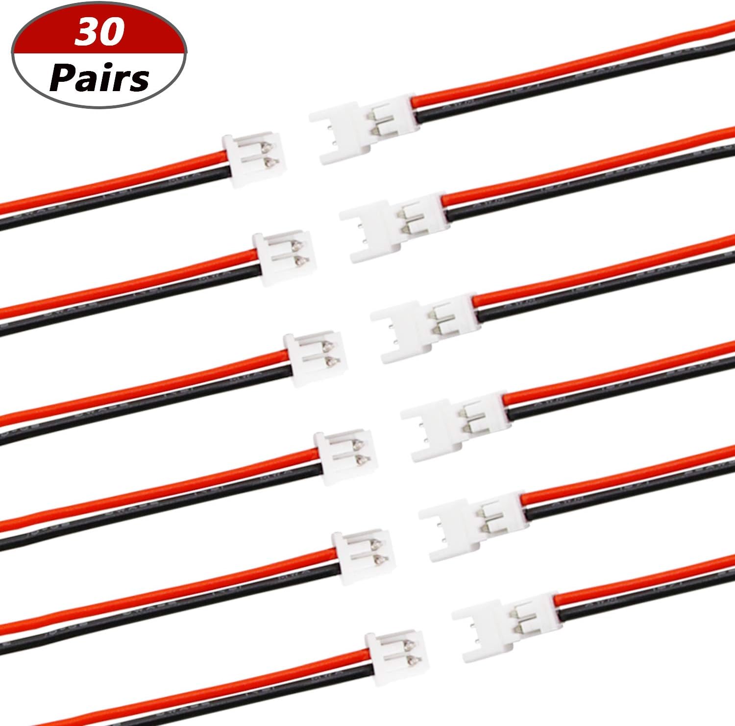 Tnisesm/ 30 Pairs 26 AWG 2 Pin Mini Micro JST 1.25mm Connector Plug Cable Wire Male Female with ...