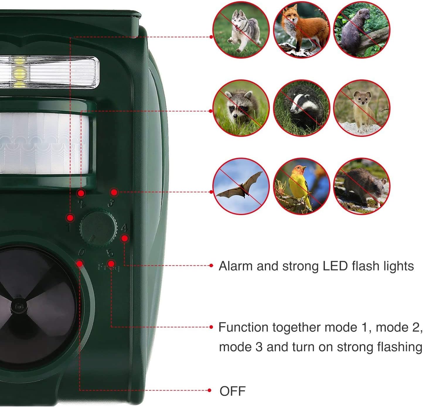 LEBANDWIT Cat Repellent Solar Bird Scarer, Fox Deterrent, Ultrasonic ...
