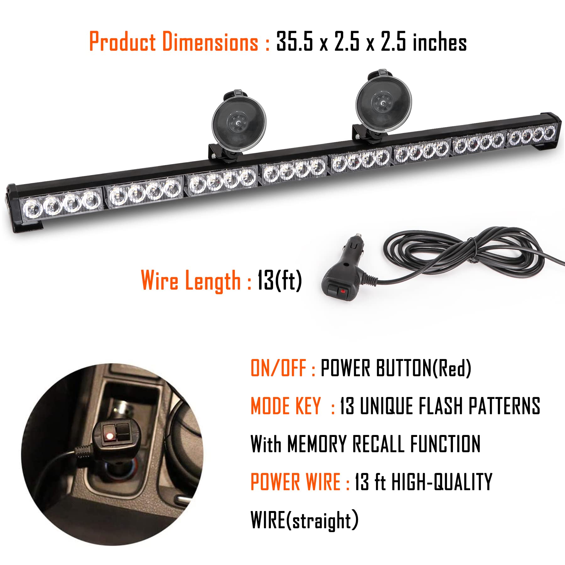Mua Led Warning Lights 36 Inch Police Emergency Strobe Light Bar 13 ...