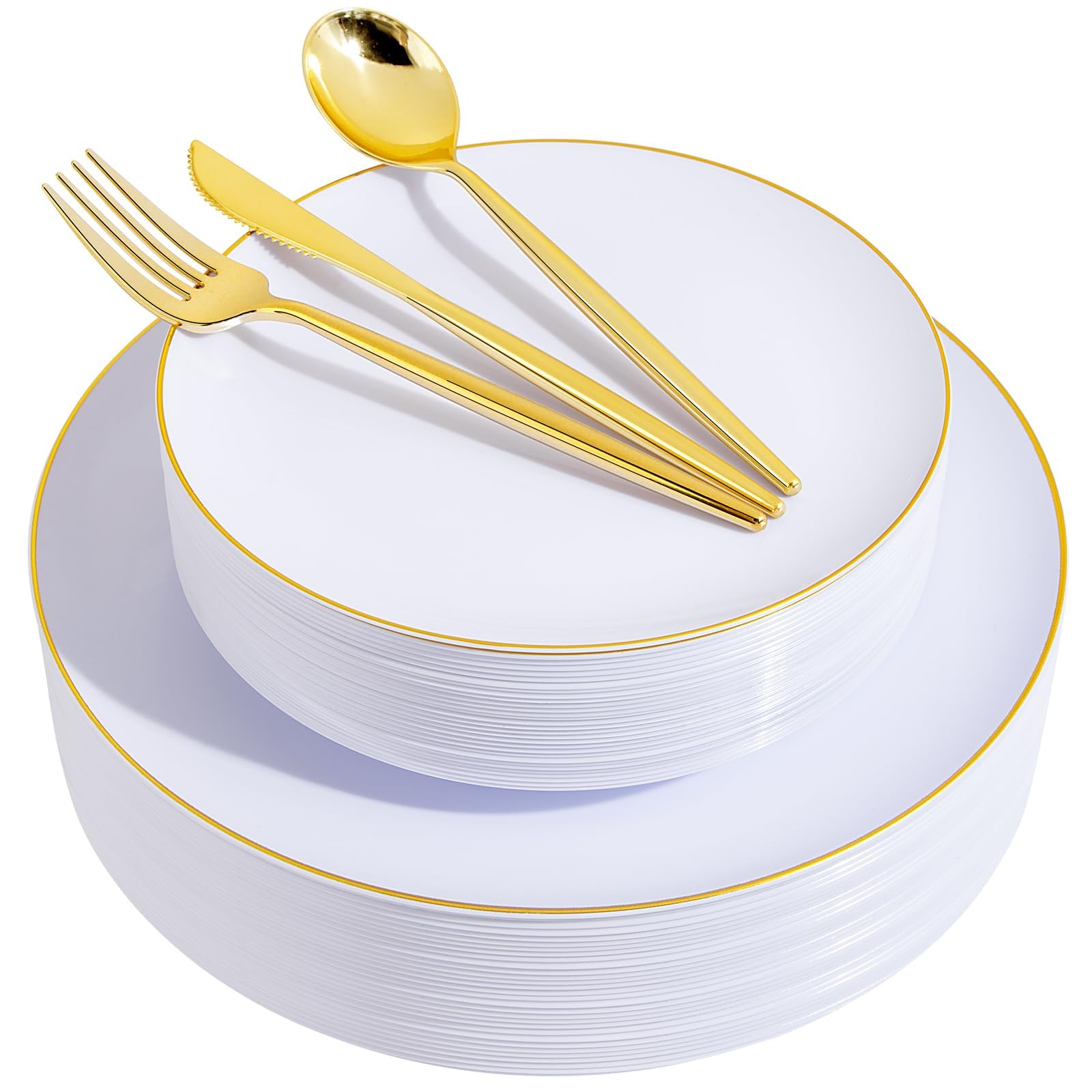 I00000 30 Guests Gold Plastic Plates with Disposable Silverware,Gold ...