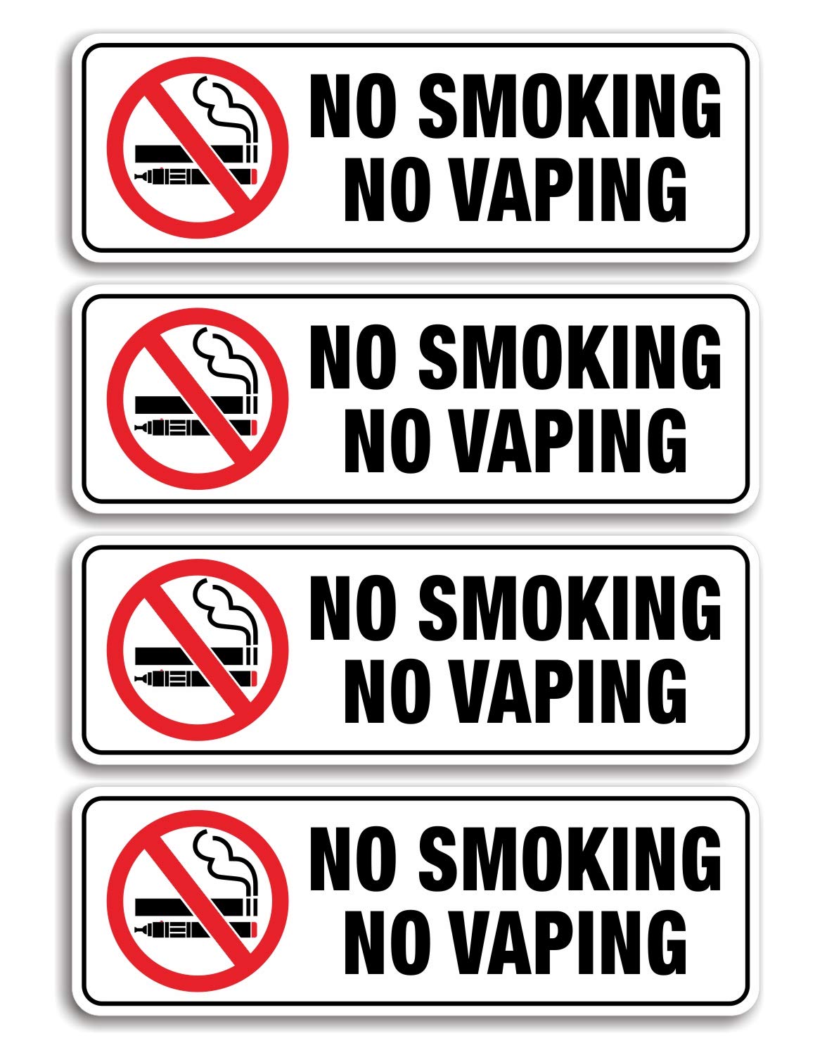 No Smoking No Vaping Sign, (4 Pack) 9 X 3 Inch, Self-Adhesive, Use for ...