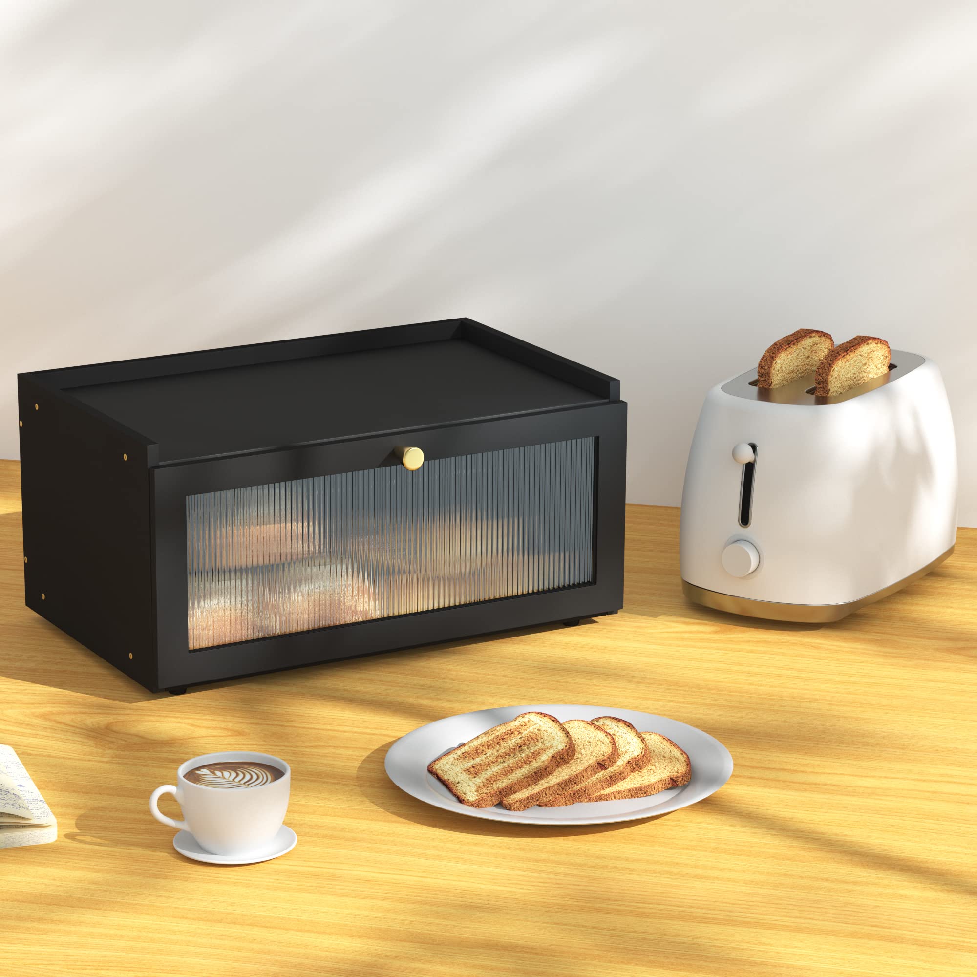 Mua Black Bread Box for Kitchen Countertop-Large Modern bamboo Bread ...