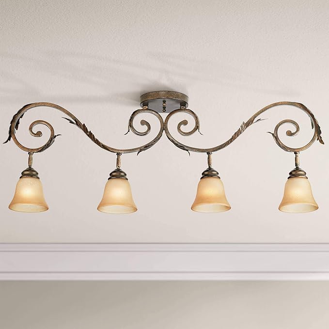 Pro Track Bronze Scroll 4-Light Amber Glass Track Fixture - Pro Track ...