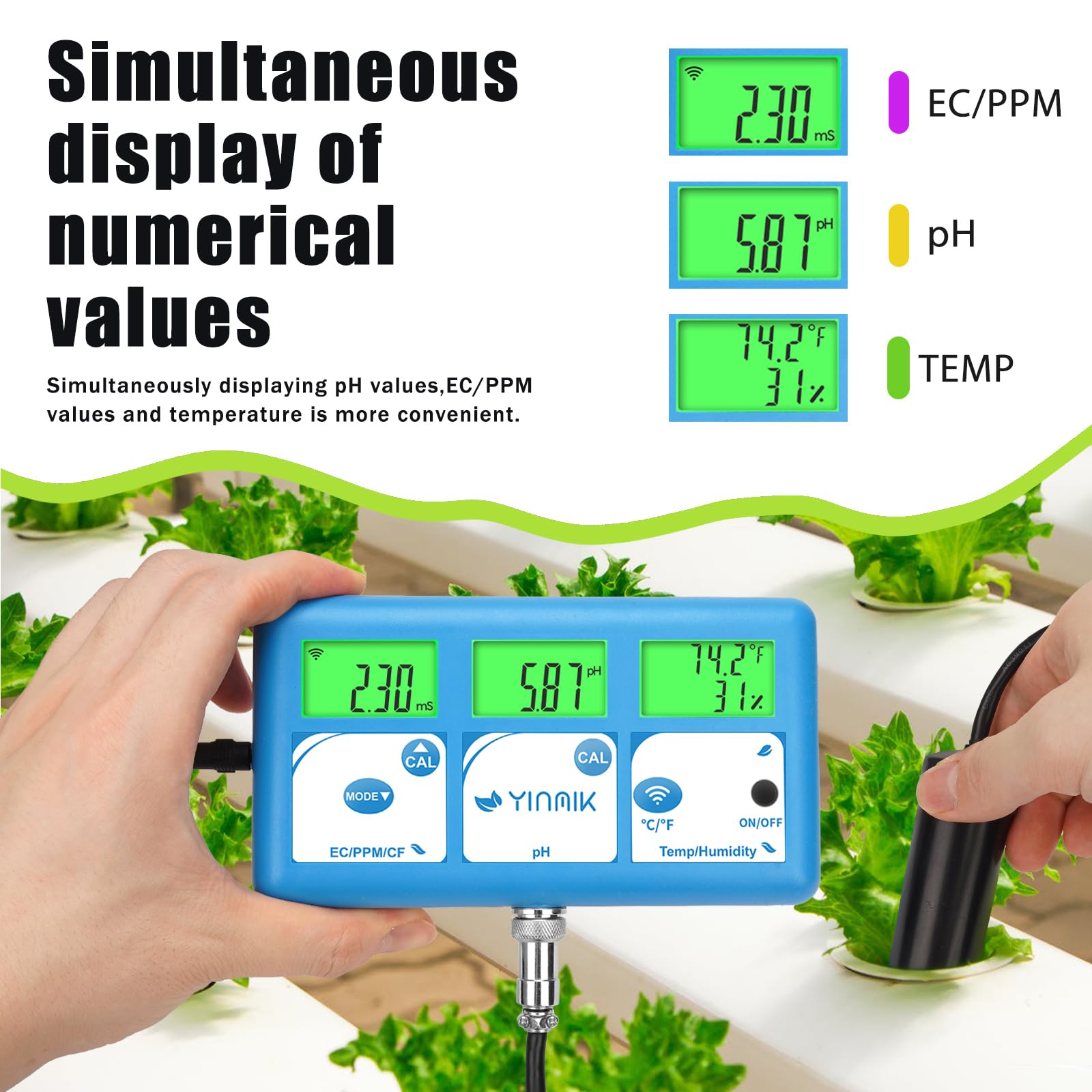 Mua YINMIK EC PPM pH Monitor for Hydroponics Nutrients, WiFi pH PPM ...