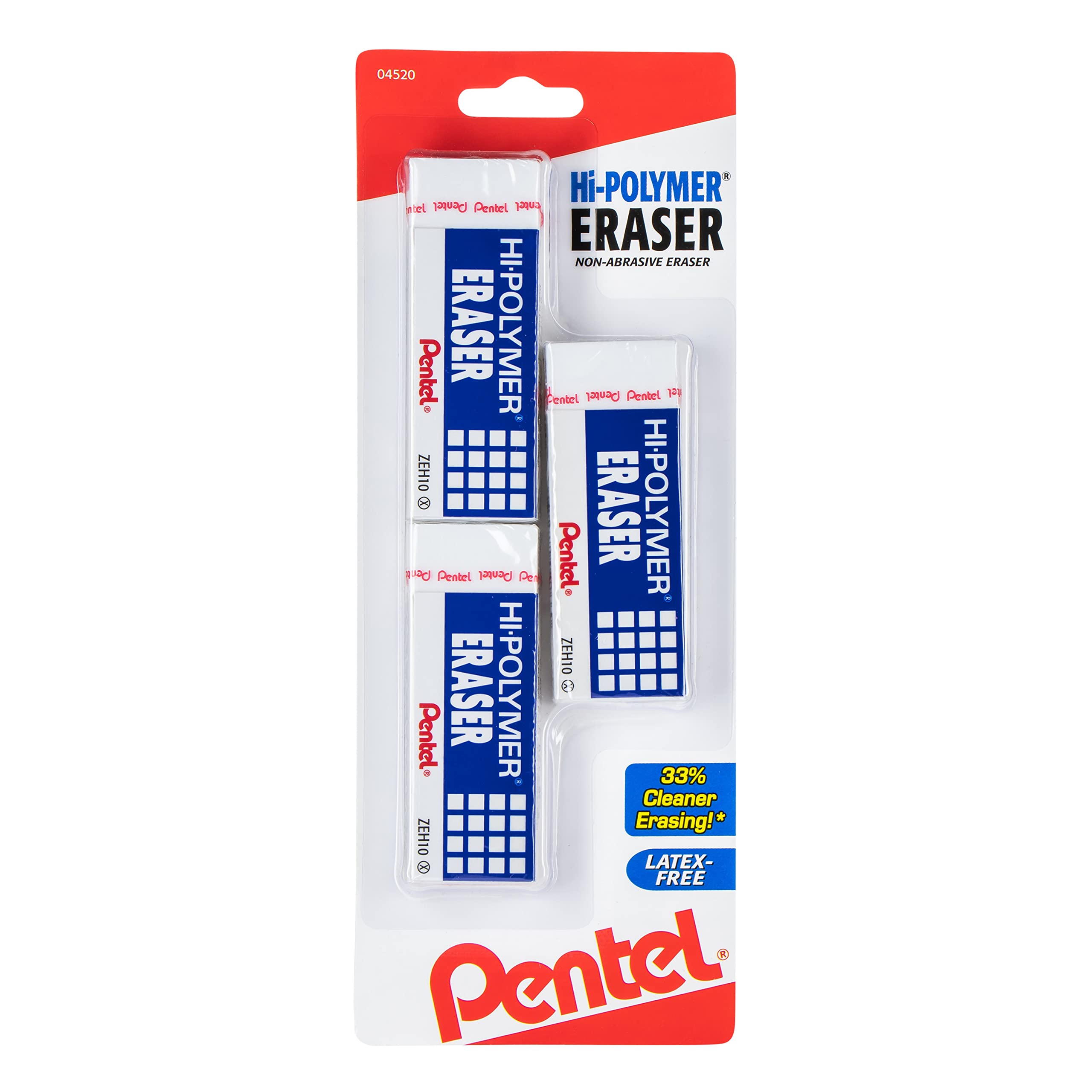 Pentel Hi-polymer Block Eraser, Large, 3 Pack, White (ZEH10BP3-K6) on ...