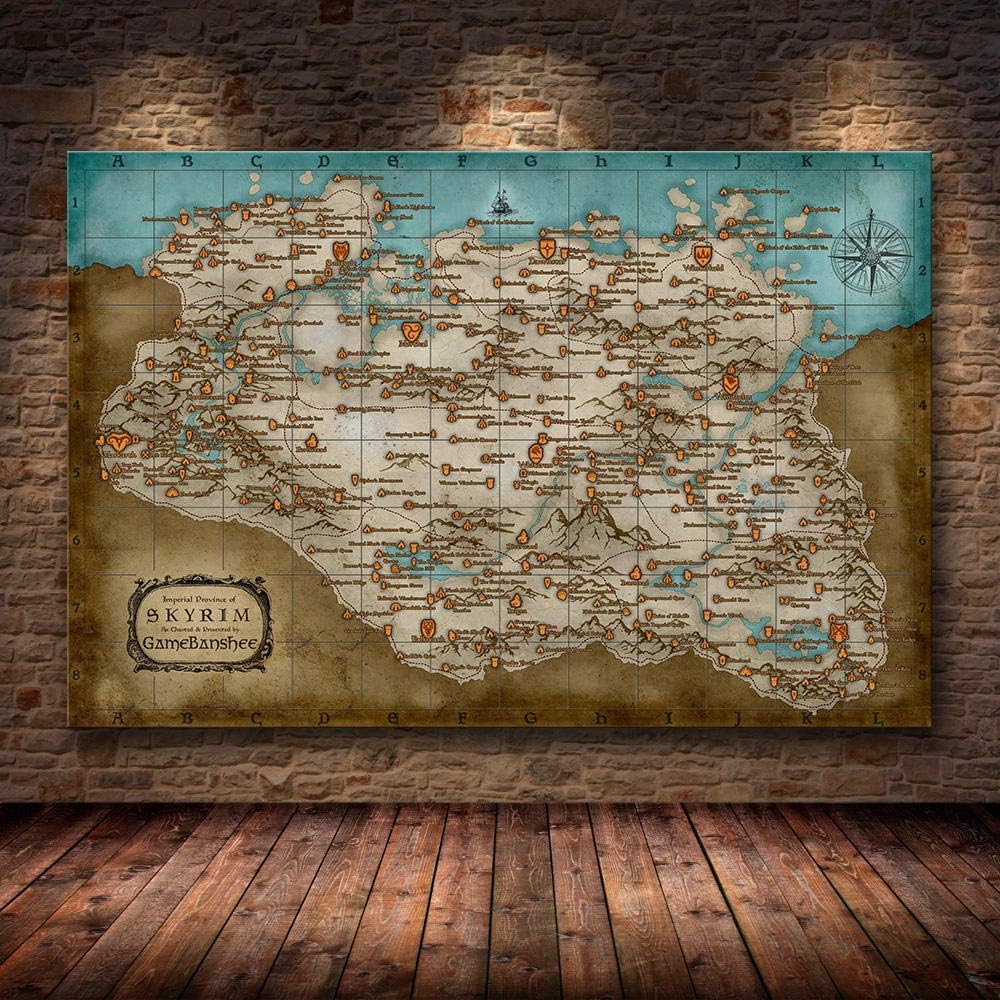 Skyrim The Elder Scrolls Game Map Posters and Prints Wall Art ...