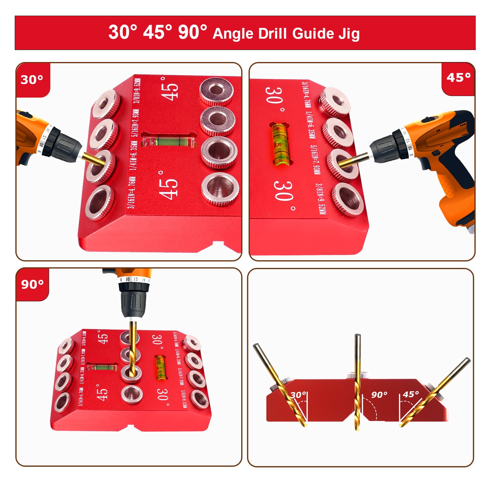 Mua DIRAEEN 30 45 90 Angle Drill Guide Jig with 4 Drill Bits-Portable ...