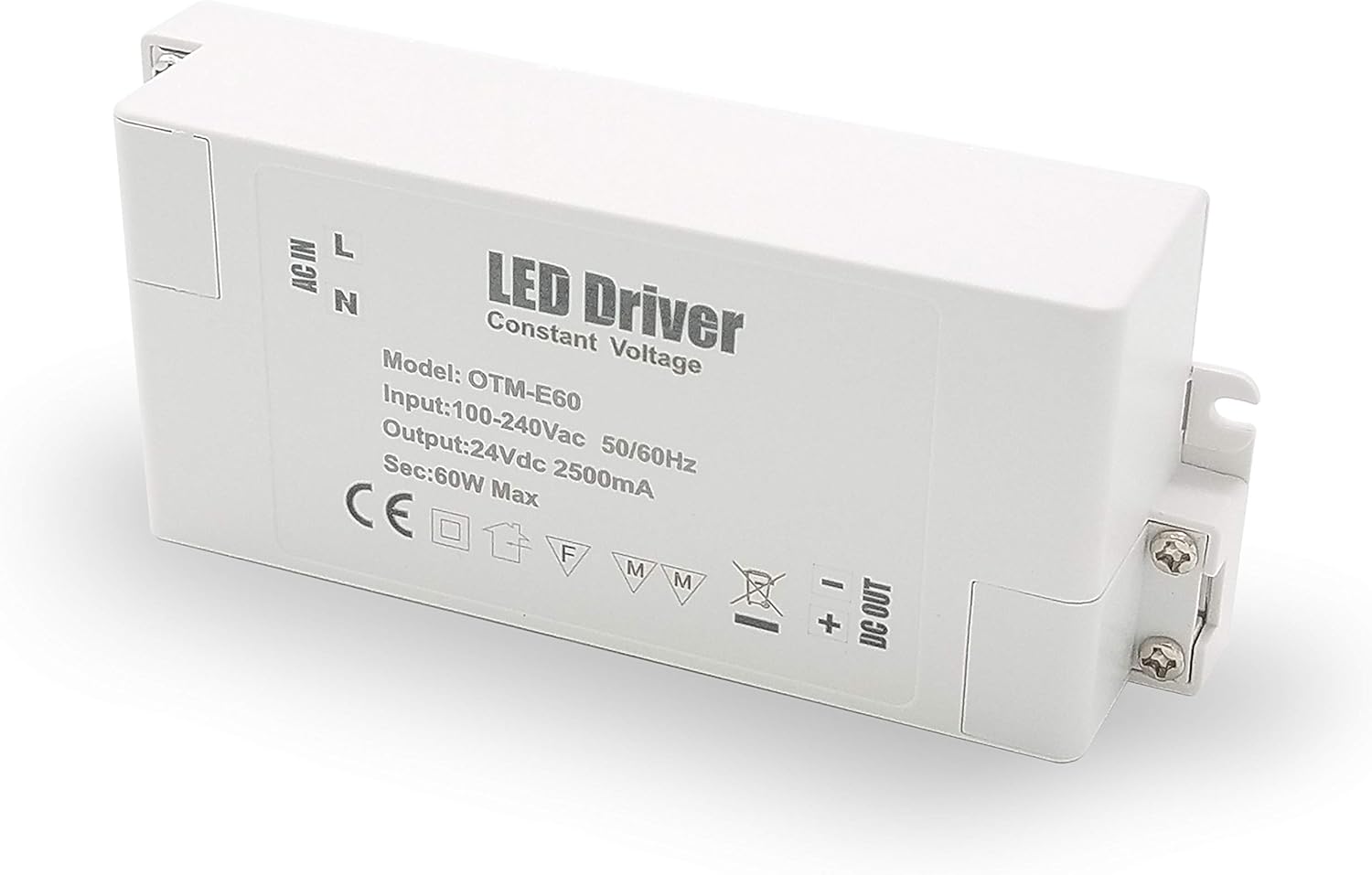 YAYZA! 1-Pack Premium IP44 24V 2.5A 60W Low Voltage LED Driver ...