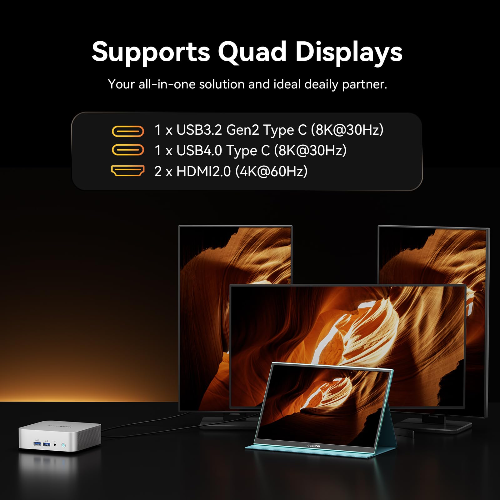 Geekom A8 Mini PC, AMD Ryzen 7 8845HS Mini Computers, 32GB DDR5 5600MHz ...