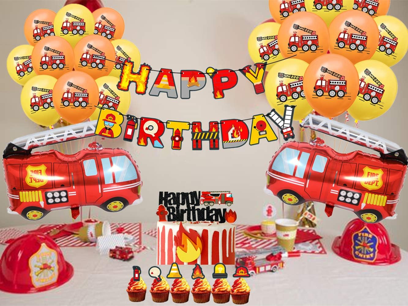 JeVenis 36 PCS Fireman Birthday Banner Firetruck Birthday Balloons ...