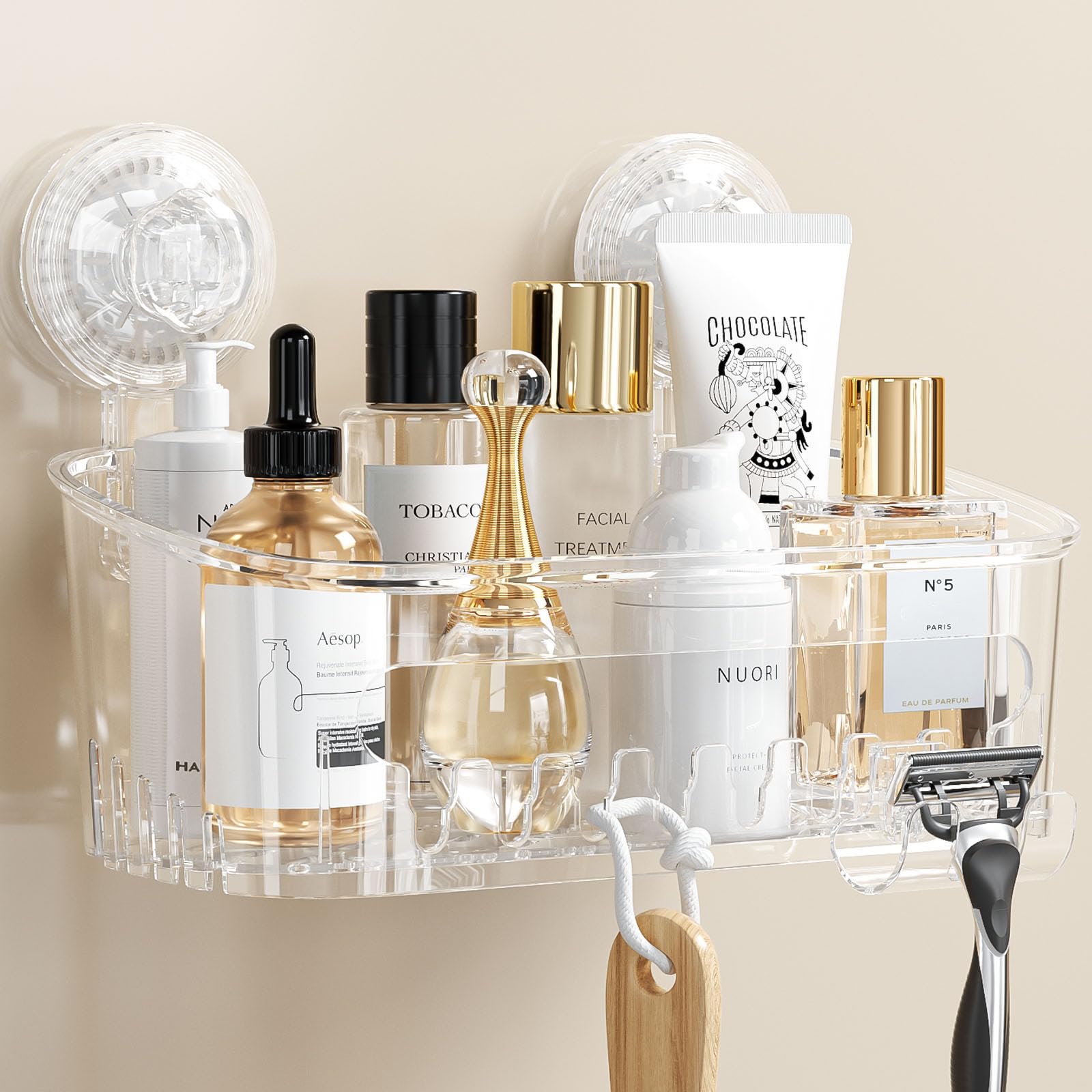 LUXEAR Clear Shower Caddy Suction Cup, No Drilling Removable Shower ...