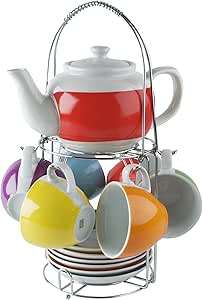Amazon.com | Present Time Rainbow Porcelain Tea Set with Stand: Tea ...
