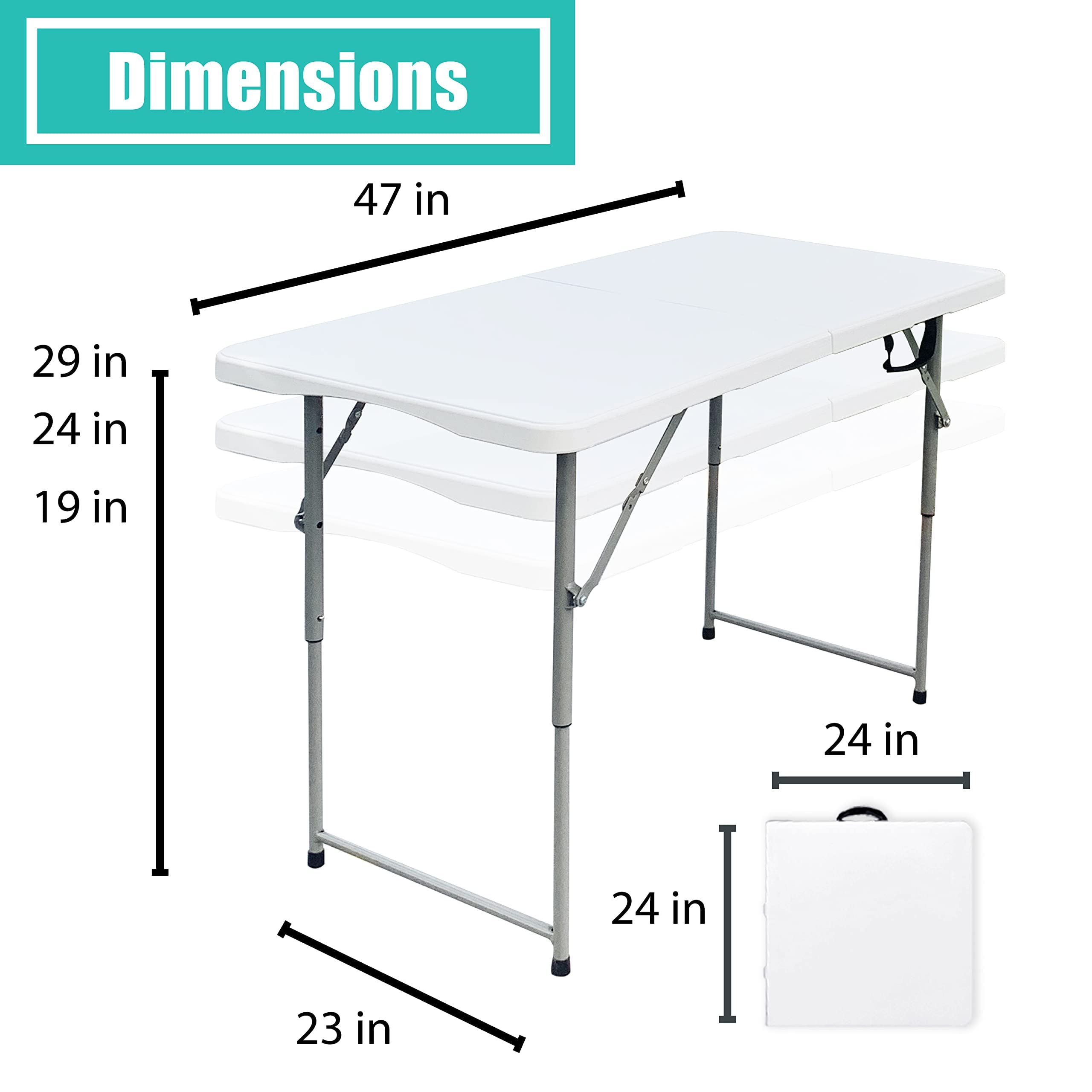 Go-Trio Folding Tables 4 Foot Small, Foldable Table Adjustable Height ...