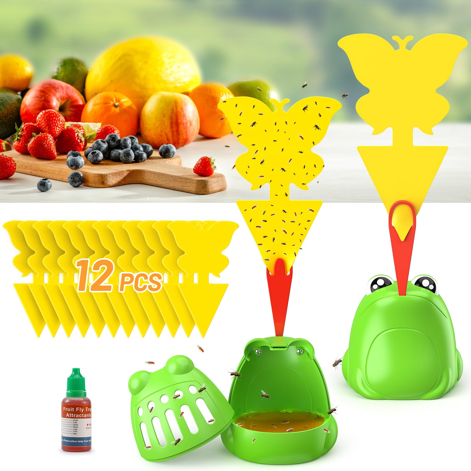 TYIUHELAS Fruit Fly Traps for Indoors with 12 Fruit Fly Sticky Traps ...